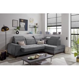 Ecksofa ED EXCITING DESIGN "Rockdale L-Form mit Bettfunktion, Bettkasten", grau (anthrazit), B:282cm H:90cm T:200cm, 92% Polyester, 8% Nylon, Sofas, Ecksofa, Kopfteilverstellung, Sitztiefenverstellung & USB-Port
