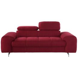 2-Sitzer COTTA "Chef", rot, B:196cm H:72cm T:105cm, Softlux-Kunstleder;NaturLeder (echtes Rindsleder);Luxus-Microfaser (100% Polyester), Sofas, Big-Sofa mit Kopfteilverstellung, edle Metallkufen