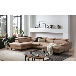 Wohnlandschaft Home Affaire "Pilot U-Form", braun (cappuccino), B:331cm T:108cm, Sofas, mit Kopfteilverstellung, wahlweise mit Bettfunktion & Bettkasten