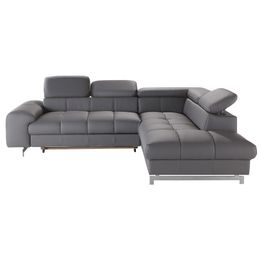 Ecksofa COTTA "Chef L-Form", grau, B:257cm H:72cm T:206cm, Luxus-Microfaser (100% Polyester);Kunstleder Softlux;Leder Advantage (abgedecktes Spalt-Rindsleder), R&uuml;ckseite mit schwarzem Spannstoff bezogen;NaturLEDER (echtes Rindsleder), R&uuml;ckseite mit schwarzem Spannstoff bezogen, Sofas, Ecksofa, mit Kopfteilverstellung, edle Metallkufen, wahlweise mit Bettfunktion