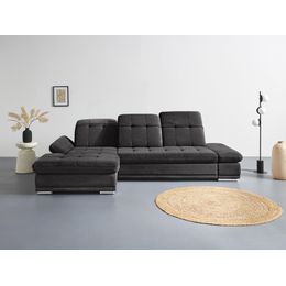 Ecksofa COTTA "Holiday L-Form mit Sitztiefen-, Armteil- und Kopfteilverstellung", braun (mud), B:302cm H:86cm T:190cm, 100% Polyester, Sofas, Ecksofa, wahlweise mit Bettfunktion & Bettkasten
