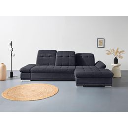 Ecksofa COTTA "Holiday L-Form mit Sitztiefen-, Armteil- und Kopfteilverstellung", schwarz, B:302cm H:86cm T:190cm, 90% Polyester, 10% Polyamid, Sofas, Ecksofa, wahlweise mit Bettfunktion & Bettkasten