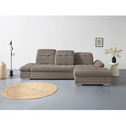 Ecksofa COTTA "Holiday L-Form mit Sitztiefen-, Armteil- und Kopfteilverstellung", grau (taupe), B:302cm H:86cm T:190cm, 90% Polyester, 10% Polyamid, Sofas, Ecksofa, wahlweise mit Bettfunktion & Bettkasten