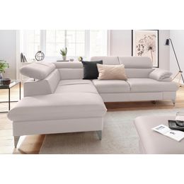 Ecksofa COTTA "Caluso L-Form", beige (fog), B:256cm H:74cm T:208cm, Kunstleder SOFTLUX;NaturLEDER (echtes Rindsleder);Microfaser PRIMABELLE (100% Polyester), Sofas, Ecksofa, mit Kopfteilverstellung, wahlweise mit Bettfunktion & Bettkasten