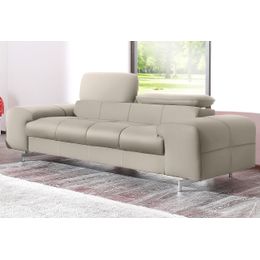 2-Sitzer COTTA "Chef", grau, B:196cm H:72cm T:105cm, Softlux-Kunstleder;NaturLeder (echtes Rindsleder);Luxus-Microfaser (100% Polyester), Sofas, Big-Sofa mit Kopfteilverstellung, edle Metallkufen