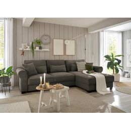 Ecksofa ED EXCITING DESIGN "Angelina L-Form", braun, B:318cm H:93cm T:197cm, 92% Polyester, 8% Nylon, Sofas, Ecksofa, mit Bettfunktion, Bettkasten & 5 Zierkissen