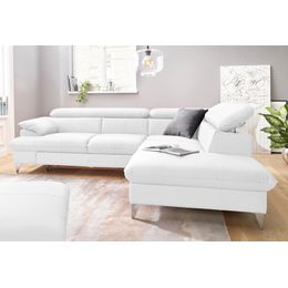 Ecksofa COTTA "Caluso L-Form", wei&szlig; (altwei&szlig;), B:256cm H:74cm T:208cm, Kunstleder SOFTLUX;NaturLEDER (echtes Rindsleder);Microfaser PRIMABELLE (100% Polyester), Sofas, Ecksofa, mit Kopfteilverstellung, wahlweise mit Bettfunktion & Bettkasten