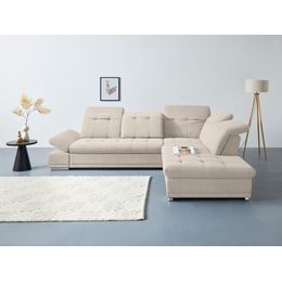 Ecksofa COTTA "Holiday L-Form mit Sitztiefen-, Armteil- und Kopfteilverstellung", beige, B:310cm H:86cm T:265cm, 100% Polyester, Sofas, Ecksofa, wahlweise mit Bettfunktion & Bettkasten