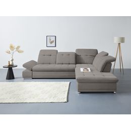 Ecksofa COTTA "Holiday L-Form mit Sitztiefen-, Armteil- und Kopfteilverstellung", grau (elephant), B:310cm H:86cm T:265cm, 100% Polyester, Sofas, Ecksofa, wahlweise mit Bettfunktion & Bettkasten