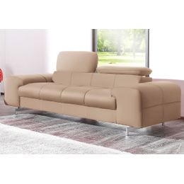 2-Sitzer COTTA "Chef", braun (cappuccino), B:196cm H:72cm T:105cm, Softlux-Kunstleder;NaturLeder (echtes Rindsleder);Luxus-Microfaser (100% Polyester), Sofas, Big-Sofa mit Kopfteilverstellung, edle Metallkufen