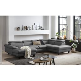 Wohnlandschaft Home Affaire "Pilot U-Form", grau (anthrazit), B:331cm T:108cm, Sofas, Wohnlandschaft, mit Kopfteilverstellung, wahlweise mit Bettfunktion & Bettkasten