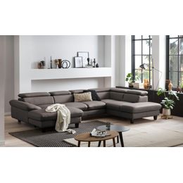 Wohnlandschaft Home Affaire "Pilot U-Form", braun (cacao), B:331cm T:108cm, Sofas, mit Kopfteilverstellung, wahlweise mit Bettfunktion & Bettkasten