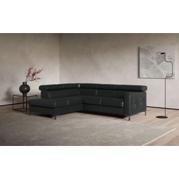 Ecksofa COTTA "Sammy L-Form", schwarz, B:239cm H:74cm T:207cm, Microfaser Primabelle (100% Polyester);Die R&uuml;ckseite und die Liegefl&auml;che der Bettfunktion in NaturLEDER ist mit schwarzem Spannstoff bezogen, Sofas, Ecksofa, mit Kopfteilverstellung, wahlweise mit Bettfunktion & Bettkasten