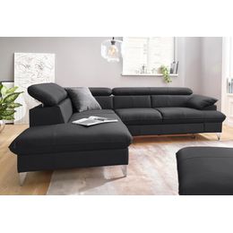 Ecksofa COTTA "Caluso L-Form", schwarz, B:256cm H:74cm T:208cm, Kunstleder SOFTLUX;NaturLEDER (echtes Rindsleder);Microfaser PRIMABELLE (100% Polyester), Sofas, Ecksofa, mit Kopfteilverstellung, wahlweise mit Bettfunktion & Bettkasten