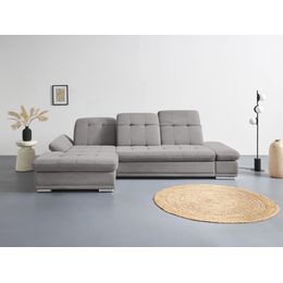 Ecksofa COTTA "Holiday L-Form mit Sitztiefen-, Armteil- und Kopfteilverstellung", grau (stone), B:302cm H:86cm T:190cm, 100% Polyester, Sofas, Ecksofa, wahlweise mit Bettfunktion & Bettkasten