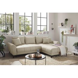 Ecksofa ED EXCITING DESIGN "Bern L-Form", beige (creme), B:281cm H:91cm T:189cm, 100% Polyester, Sofas, Ecksofa, mit Bettfunktion, Bettkasten & 3 Zierkissen
