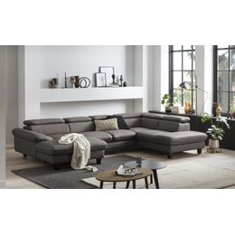 Wohnlandschaft Home Affaire "Pilot U-Form", braun (cacao), B:331cm T:108cm, Sofas, mit Kopfteilverstellung, wahlweise mit Bettfunktion & Bettkasten