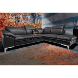 Ecksofa COTTA "Teresa L-Form", schwarz, B:293cm H:84cm T:232cm, Luxus-Kunstleder;NaturLeder, im R&uuml;cken mit schwarzem Spannstoff bezogen, Sofas, Ecksofa, mit Kopfteilverstellung, wahlweise mit Bettfunktion