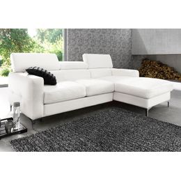 Ecksofa COTTA "Sammy L-Form", wei&szlig;, B:226cm H:92cm T:105cm, Microfaser PRIMABELLE (100% Polyester);NaturLEDER in Sitz und R&uuml;cken/Kunstleder im Korpus;NaturLEDER (echtes Rindsleder), R&uuml;ckseite mit Spannstoff bezogen, Sofas, Ecksofa, mit Kopfteilverstellung, wahlweise mit Bettfunktion