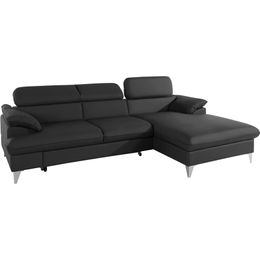 Ecksofa COTTA "Caluso L-Form", schwarz, B:254cm H:74cm T:167cm, NaturLEDER (echtes Rindsleder) in Sitz und R&uuml;cken. Korpus in passendem Kunstleder SOFTLUX bezogen;Microfaser PRIMABELLE (100% Polyester);Kunstleder SOFTLUX, Sofas, Ecksofa, mit Kopfteilverstellung, wahlweise mit Bettfunktion & Bettkasten, Topseller