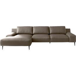 Ecksofa DESIGNWERK "Forma L-Form, zeitloses Designsofa mit aktuellem Fu&szlig;", braun (mud), B:344cm T:162cm, Leder;Struktur 98% Polyester, 2% Acryl, Sofas, Ecksofa, in hochwertiger Verarbeitung & tollem Sitzkomfort