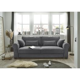 Schlafsofa ED EXCITING DESIGN "Angelina", grau (dunkelgrau), B:250cm H:95cm T:125cm, 92% Polyester, 8% Nylon, Sofas, Schlafsofa, mit Bettkasten & 4 Zierkissen