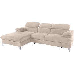 Ecksofa COTTA "Caluso L-Form", beige, B:254cm H:74cm T:167cm, NaturLEDER (echtes Rindsleder) in Sitz und R&uuml;cken. Korpus in passendem Kunstleder SOFTLUX bezogen;Microfaser PRIMABELLE (100% Polyester);Kunstleder SOFTLUX, Sofas, Ecksofa, mit Kopfteilverstellung, wahlweise mit Bettfunktion & Bettkasten