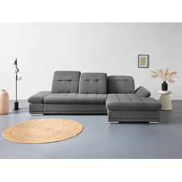 Ecksofa COTTA "Holiday L-Form mit Sitztiefen-, Armteil- und Kopfteilverstellung", grau (anthrazit), B:302cm H:86cm T:190cm, 100% Polyester, Sofas, Ecksofa, wahlweise mit Bettfunktion & Bettkasten