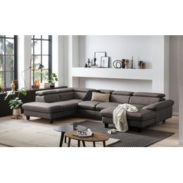 Wohnlandschaft Home Affaire "Pilot U-Form", braun (cacao), B:331cm T:108cm, Sofas, mit Kopfteilverstellung, wahlweise mit Bettfunktion & Bettkasten