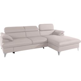 Ecksofa COTTA "Caluso L-Form", beige (fog), B:254cm H:74cm T:167cm, NaturLEDER (echtes Rindsleder) in Sitz und R&uuml;cken. Korpus in passendem Kunstleder SOFTLUX bezogen;Microfaser PRIMABELLE (100% Polyester);Kunstleder SOFTLUX, Sofas, Ecksofa, mit Kopfteilverstellung, wahlweise mit Bettfunktion & Bettkasten