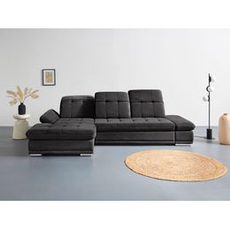 Ecksofa COTTA "Holiday L-Form mit Sitztiefen-, Armteil- und Kopfteilverstellung", braun (mud), B:302cm H:86cm T:190cm, 100% Polyester, Sofas, Ecksofa, wahlweise mit Bettfunktion & Bettkasten
