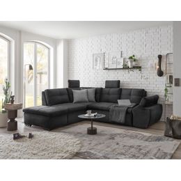 Ecksofa ED EXCITING DESIGN "Alija L-Form", schwarz, B:265cm H:107cm T:217cm, 100% Polyester, Sofas, Ecksofa, mit Bettfunktion, Bettkasten, Armteilverstellung & Kopfst&uuml;tzen