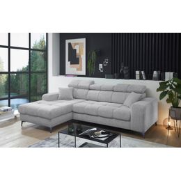 Ecksofa ED EXCITING DESIGN "Sydney L-Form", grau (hellgrau), B:268cm H:86cm T:172cm, 92% Polyester, 8% Nylon, Sofas, Ecksofa, mit Bettfunktion, Bettkasten, Kopfteilverstellung & 2 Zierkissen
