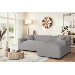 Ecksofa Home Affaire "LILLIANA Designsofa, L-Form mit Recamiere rechts/links bestellbar", grau (hellgrau), B:256cm H:76cm T:160cm, 100% Polyester, Sofas, Ecksofa, L-Form mit Wellenunterfederung, Ma&szlig;e B/T/H: 256/160/76 cm