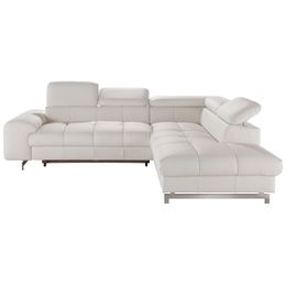 Ecksofa COTTA "Chef L-Form", wei&szlig; (altwei&szlig;), B:257cm H:72cm T:206cm, Luxus-Microfaser (100% Polyester);Kunstleder Softlux;Leder Advantage (abgedecktes Spalt-Rindsleder), R&uuml;ckseite mit schwarzem Spannstoff bezogen;NaturLEDER (echtes Rindsleder), R&uuml;ckseite mit schwarzem Spannstoff bezogen, Sofas, Ecksofa, mit Kopfteilverstellung, edle Metallkufen, wahlweise mit Bettfunktion