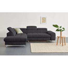Ecksofa COTTA "Chef L-Form", braun (mud), B:257cm H:72cm T:206cm, Luxus-Microfaser (100% Polyester);Kunstleder Softlux;Leder Advantage (abgedecktes Spalt-Rindsleder), R&uuml;ckseite mit schwarzem Spannstoff bezogen;NaturLEDER (echtes Rindsleder), R&uuml;ckseite mit schwarzem Spannstoff bezogen, Sofas, Ecksofa, mit Kopfteilverstellung, edle Metallkufen, wahlweise mit Bettfunktion