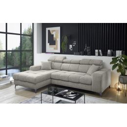 Ecksofa ED EXCITING DESIGN "Sydney L-Form mit Bettfunktion, Bettkasten, Kopfteilverstellung", beige, B:268cm H:86cm T:172cm, 92% Polyester, 8% Nylon, Sofas, Ecksofa, motorischer Sitztiefenverstellung, USB-Port & 2 Zierkissen, Topseller