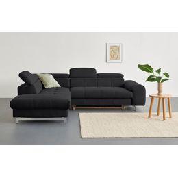 Ecksofa COTTA "Chef L-Form", schwarz, B:257cm H:72cm T:206cm, Luxus-Microfaser (100% Polyester);Kunstleder Softlux;Leder Advantage (abgedecktes Spalt-Rindsleder), R&uuml;ckseite mit schwarzem Spannstoff bezogen;NaturLEDER (echtes Rindsleder), R&uuml;ckseite mit schwarzem Spannstoff bezogen, Sofas, Ecksofa, mit Kopfteilverstellung, edle Metallkufen, wahlweise mit Bettfunktion