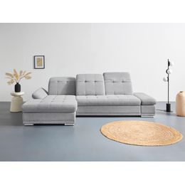 Ecksofa COTTA "Holiday L-Form mit Sitztiefen-, Armteil- und Kopfteilverstellung", grau, B:302cm H:86cm T:190cm, 90% Polyester, 10% Polyamid, Sofas, Ecksofa, wahlweise mit Bettfunktion & Bettkasten