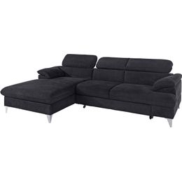 Ecksofa COTTA "Caluso L-Form", grau (lava), B:254cm H:74cm T:167cm, NaturLEDER (echtes Rindsleder) in Sitz und R&uuml;cken. Korpus in passendem Kunstleder SOFTLUX bezogen;Microfaser PRIMABELLE (100% Polyester);Kunstleder SOFTLUX, Sofas, Ecksofa, mit Kopfteilverstellung, wahlweise mit Bettfunktion & Bettkasten