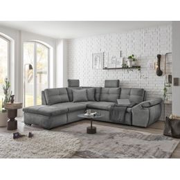 Ecksofa ED EXCITING DESIGN "Alija L-Form", grau, B:265cm H:107cm T:217cm, 100% Polyester, Sofas, Ecksofa, mit Bettfunktion, Bettkasten, Armteilverstellung & Kopfst&uuml;tzen
