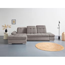Ecksofa COTTA "Holiday L-Form mit Sitztiefen-, Armteil- und Kopfteilverstellung", grau (elephant), B:302cm H:86cm T:190cm, 100% Polyester, Sofas, Ecksofa, wahlweise mit Bettfunktion & Bettkasten
