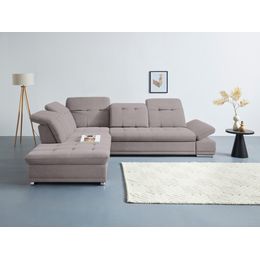 Ecksofa COTTA "Holiday L-Form mit Sitztiefen-, Armteil- und Kopfteilverstellung", grau (stone), B:310cm H:86cm T:265cm, 100% Polyester, Sofas, Ecksofa, wahlweise mit Bettfunktion & Bettkasten
