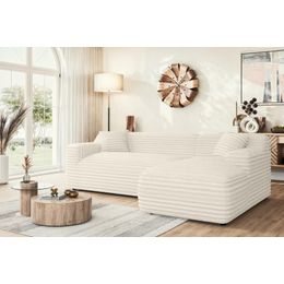 Ecksofa Home Affaire "LILLIANA Designsofa, L-Form mit Recamiere rechts/links bestellbar", beige (creme), B:256cm H:76cm T:160cm, 100% Polyester, Sofas, Ecksofa, L-Form mit Wellenunterfederung, Ma&szlig;e B/T/H: 256/160/76 cm