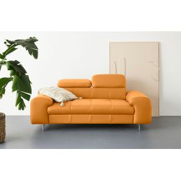 2-Sitzer COTTA "Chef", braun (amber), B:196cm H:72cm T:105cm, Softlux-Kunstleder;NaturLeder (echtes Rindsleder);Luxus-Microfaser (100% Polyester), Sofas, Big-Sofa mit Kopfteilverstellung, edle Metallkufen