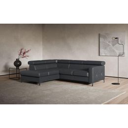 Ecksofa COTTA "Sammy L-Form", grau (fango), B:239cm H:74cm T:207cm, Microfaser Primabelle (100% Polyester);Die R&uuml;ckseite und die Liegefl&auml;che der Bettfunktion in NaturLEDER ist mit schwarzem Spannstoff bezogen, Sofas, Ecksofa, mit Kopfteilverstellung, wahlweise mit Bettfunktion & Bettkasten