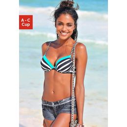 Push-Up-Bikini-Top Kangaroos "Anita", Damen, Gr. 32, Cup A, schwarz-wei&szlig; (schwarz, wei&szlig;), Microfaser, Polyamid, gestreift, kontrastfarbene Details, Bikini-Oberteile, im sportlichen Blockstreifendesign