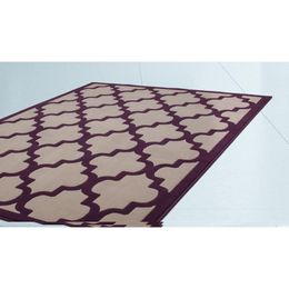 Kayoom Teppich »Manolya 3097« rechteckig 13 mm Höhe 3D-Effekt (Drop-Stitch), Flachflor, pflegeleicht Taupe / Lila Obermaterial: 100% Polypropylen B...
