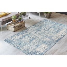 Kayoom Teppich &raquo;Perry 225&laquo; rechteckig 16 mm H&ouml;he digitaler Druck, verwaschenes Farbendesign, pflegeleicht Blau Obermaterial: 75% Baumwolle, 25%...