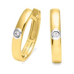 OROLINO Paar Creolen »Gold 585 mit 2 Brillanten zus. 0, 02ct.« gelb + weiß one-size Edle Damen-Ohrringe aus echtem 585 Gold